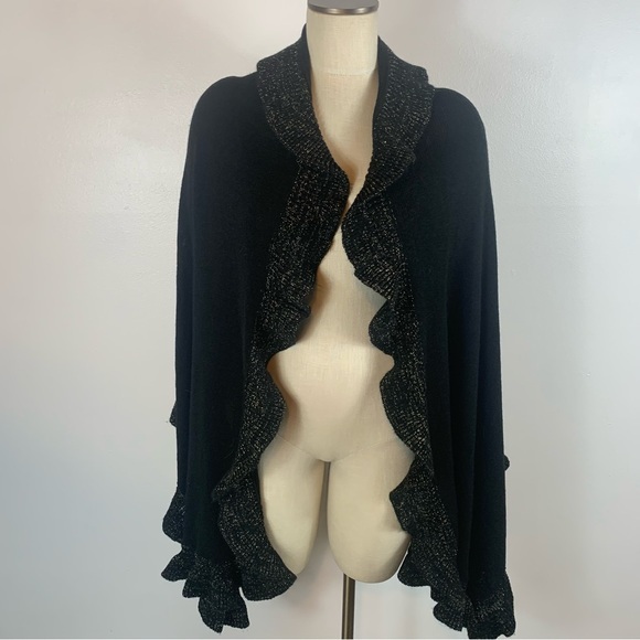 Wool Touch | Accessories | Black With Gold Trim Shawl Wrap Wool Touch ...